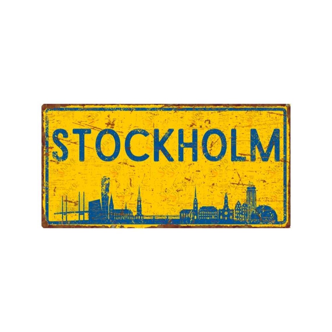 Vintage Stockholm Aluminum Sign: Retro Blue Skyline, Rustic Sweden ...