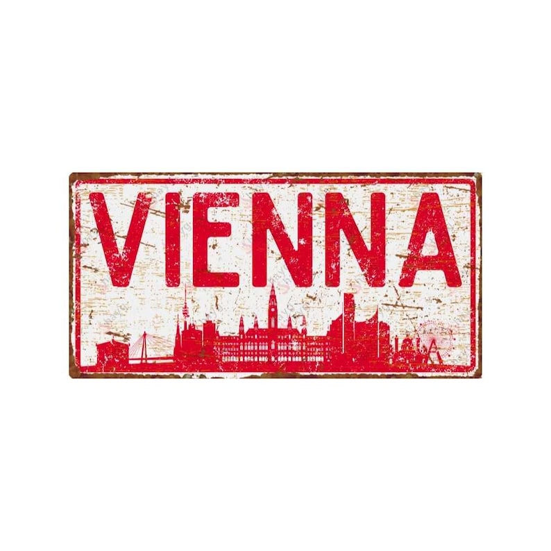 Vintage Red Vienna Skyline Aluminum Sign: Rustic Austria Travel Decor ...