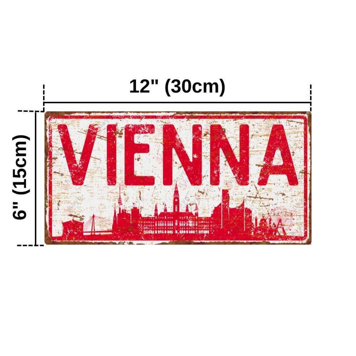 Vintage Red Vienna Skyline Aluminum Sign: Rustic Austria Travel Decor ...