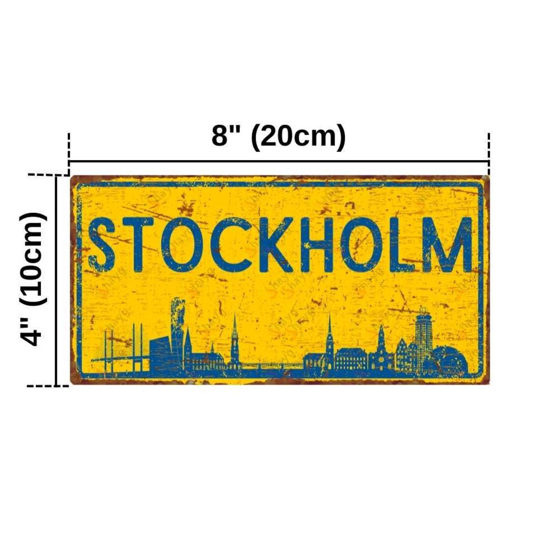 Vintage Stockholm Aluminum Sign: Retro Blue Skyline, Rustic Sweden ...