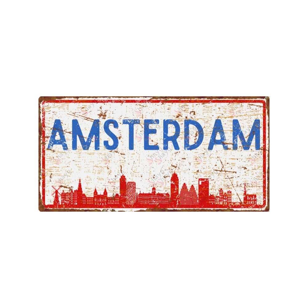 Retro Amsterdam Skyline Aluminum Wall Sign – Vintage Decorative ...