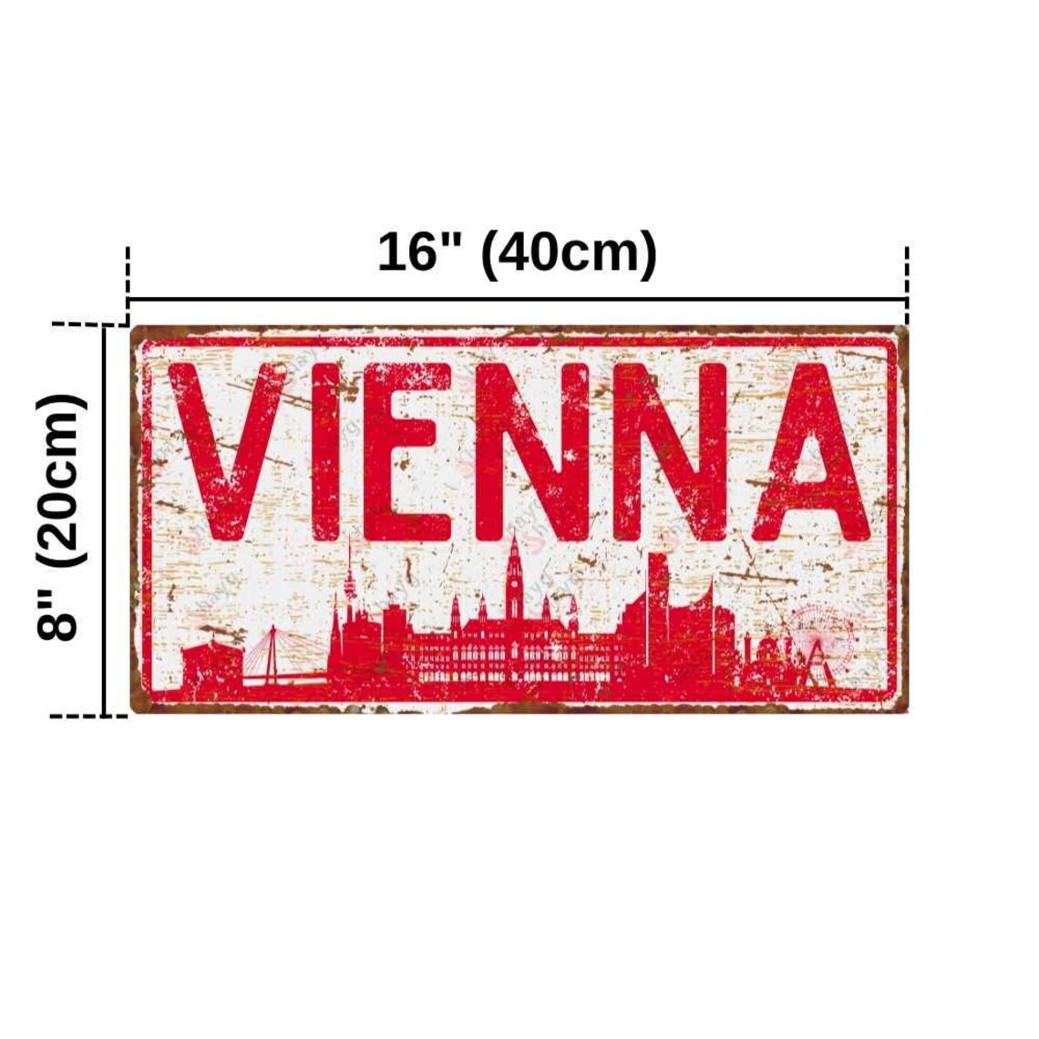 Vintage Red Vienna Skyline Aluminum Sign: Rustic Austria Travel Decor ...