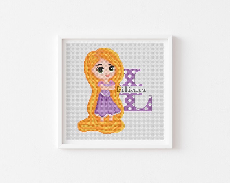 Princess Alphabet Cross Stitch Pattern: Rapunzel Decoration, Kids Room ...