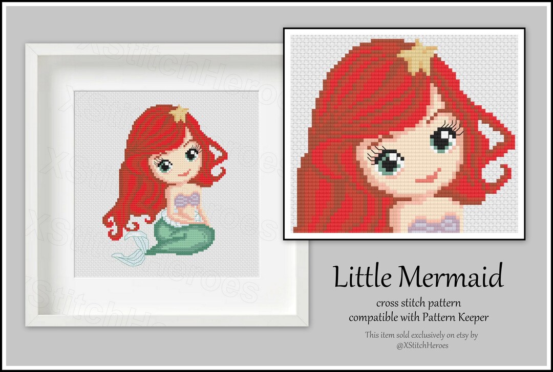 Sirène motif point de croix Ariel petite princesse héros de contes ...