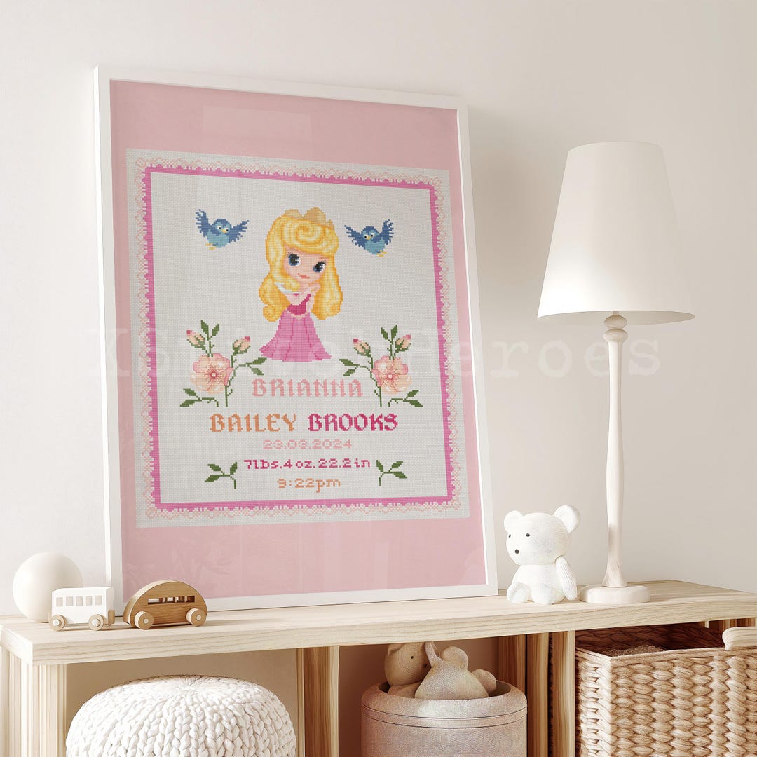 Baby Birth Cross Stitch Pattern, Little Aurora Princess (customizable ...