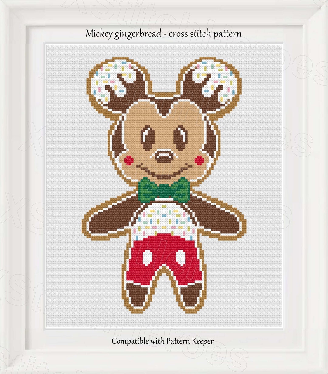 Mickey Gingerbread Cross Stitch Pattern, Christmas Decor (PDF Pattern ...