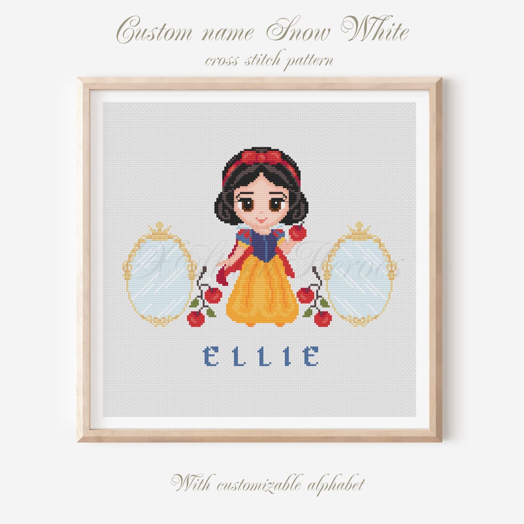 Snow White Cross Stitch Pattern, Custom Name Girl Room Decor (PDF ...