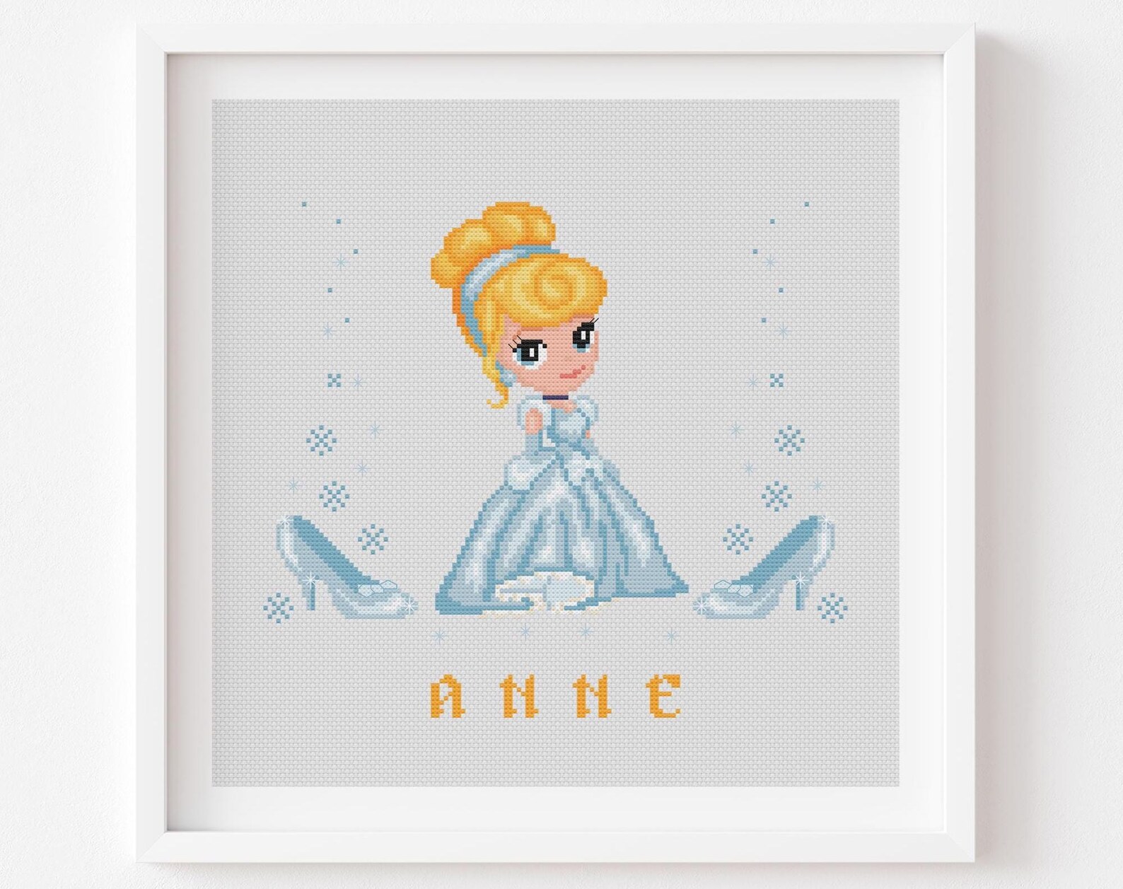 Cinderella Cross Stitch Pattern, Custom Name, Girl Room Decor (PDF ...