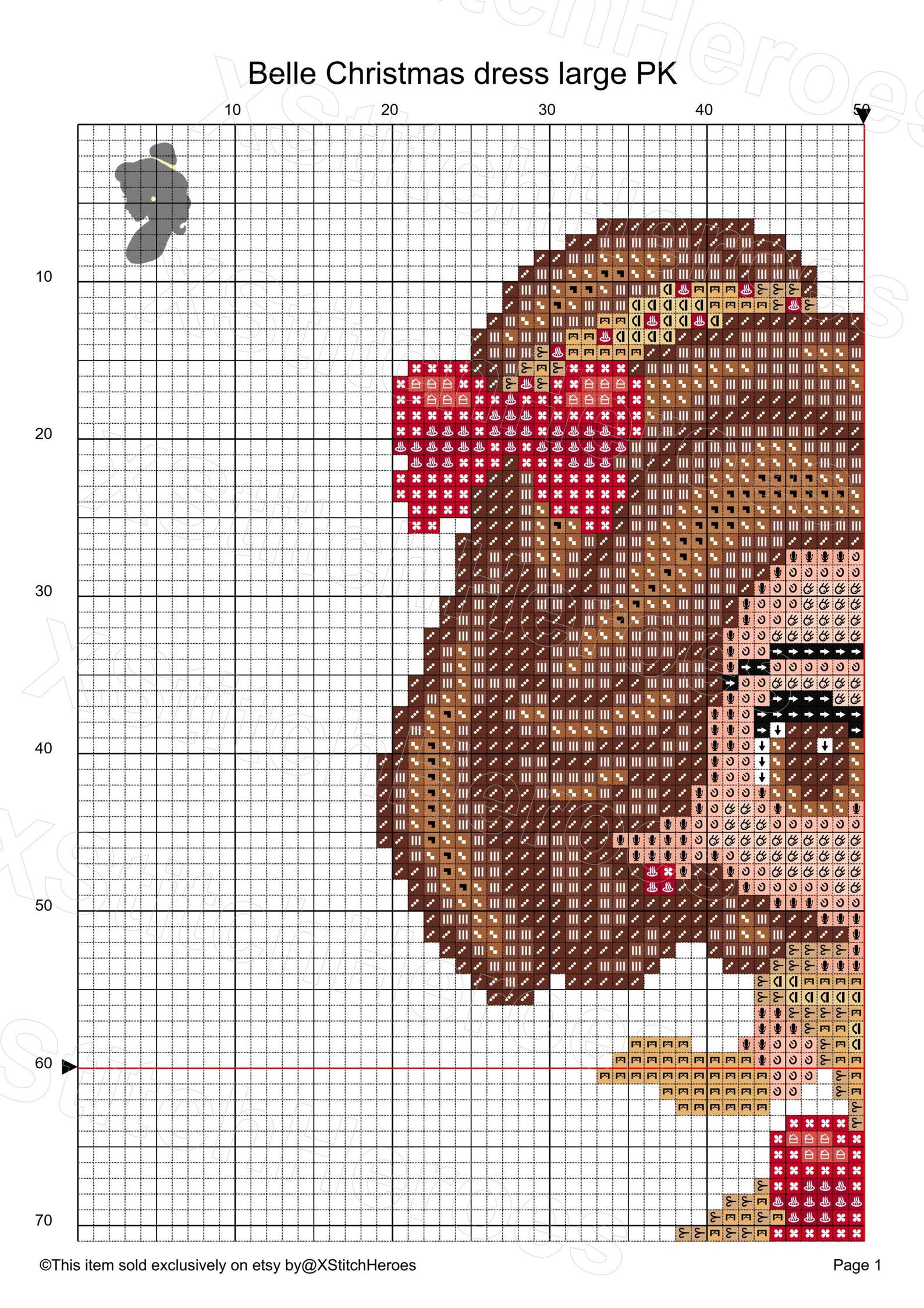 Belle Christmas Dress Cross Stitch Pattern, Princess Decor (PDF Pattern ...