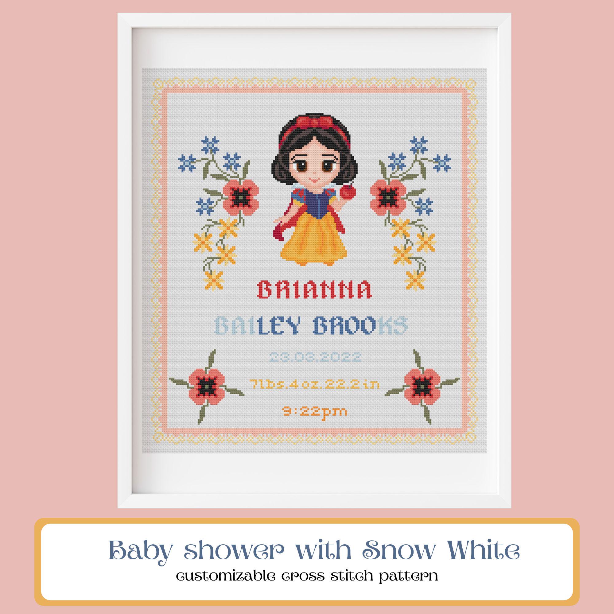 Snow White Cross Stitch Pattern, Customizable Baby Announcement (PDF ...