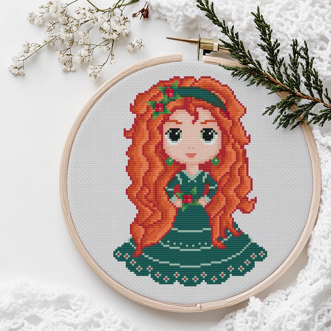 Merida Princess Cross Stitch Pattern, Christmas Dress, Holiday ...