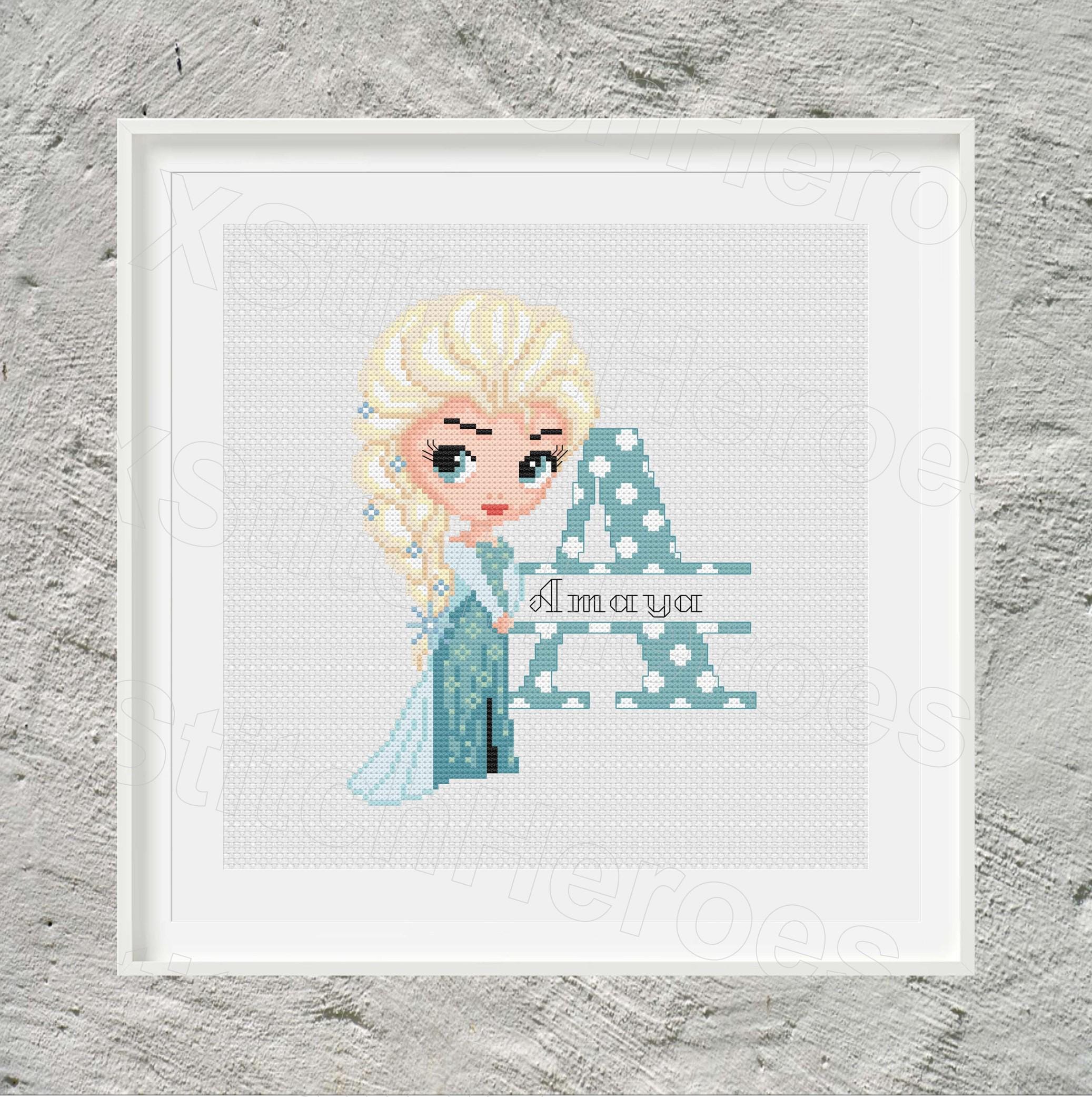 Elsa Letter A Cross Stitch Pattern, Custom Name, Alphabet Embroidery ...