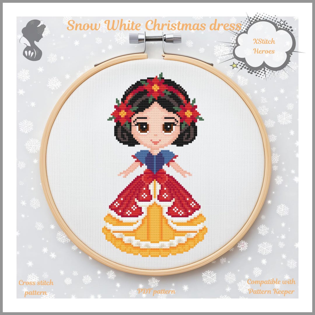 Snow White Cross Stitch Pattern Christmas Dress Kids Room Decor Holiday ...