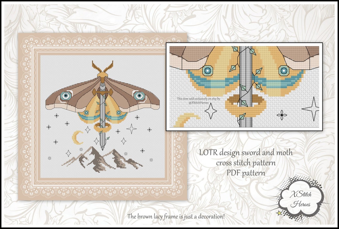 LOTR Design Sword and Moth Cross Stitch Pattern Lord of the Rings Sword ...