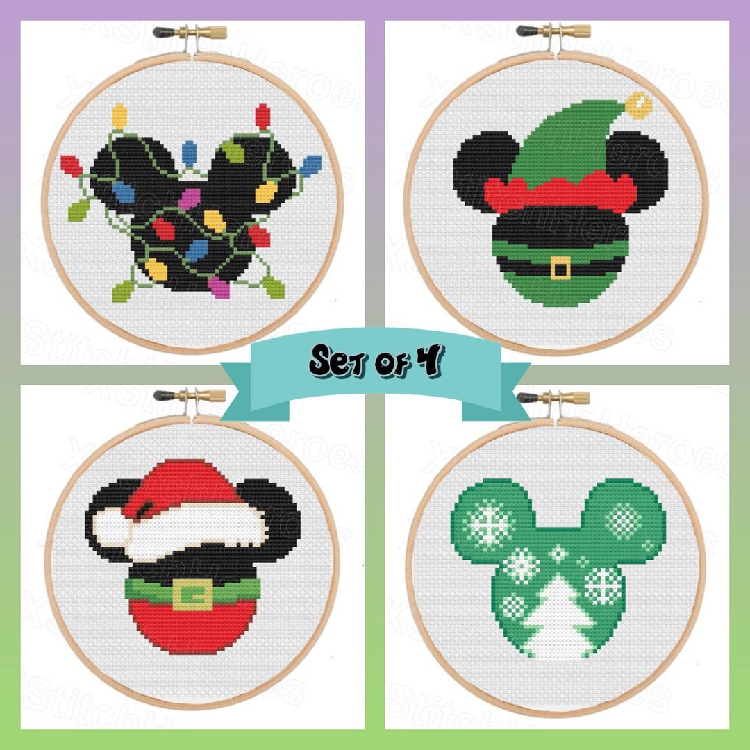 Mickey Mouse Christmas Ornament, Cross Stitch Pattern, Set of 4, (PDF ...