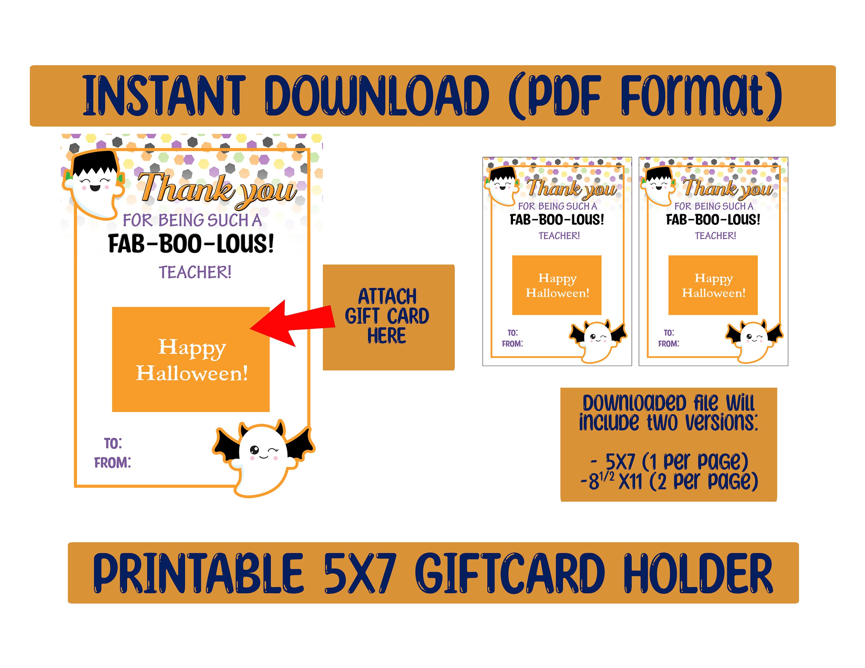 Printable Halloween Gift Card Holder, Instant Download, Gift for ...