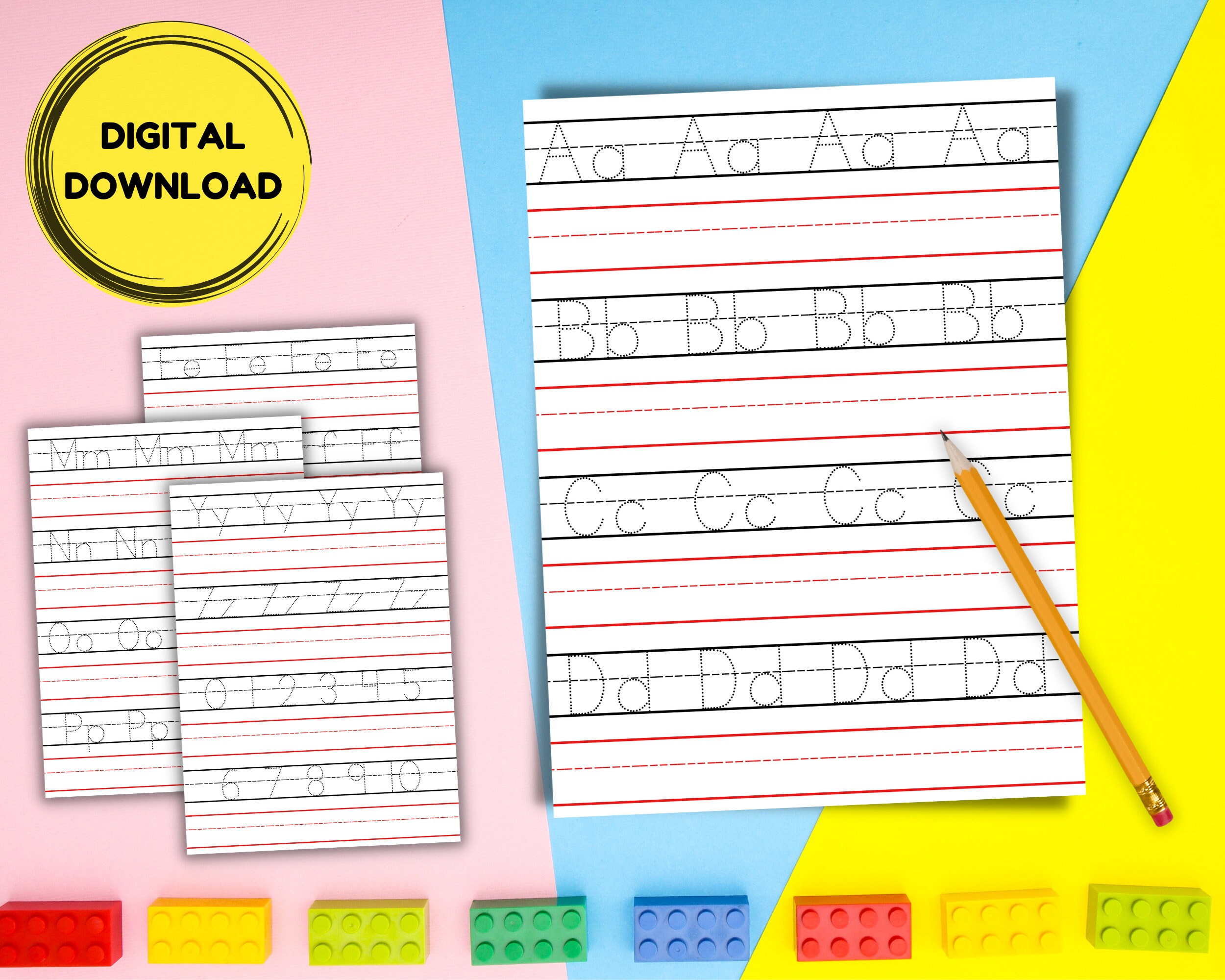 PRINTABLE Alphabet & Numbers Tracing Worksheet Preschool - Etsy