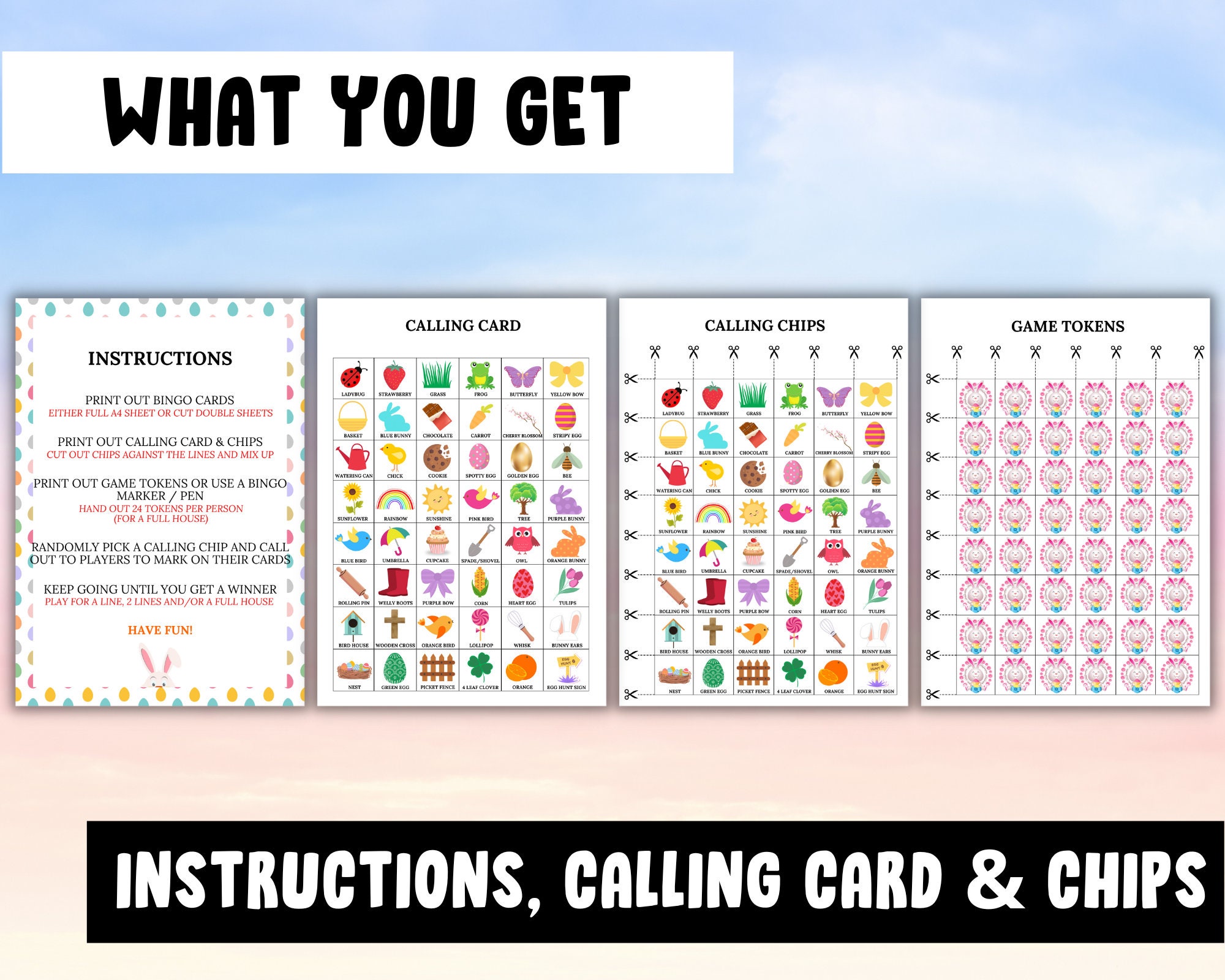 PRINTABLE, Easter Bingo Cards, 30 Unique Cards, Kids Spring Activity ...