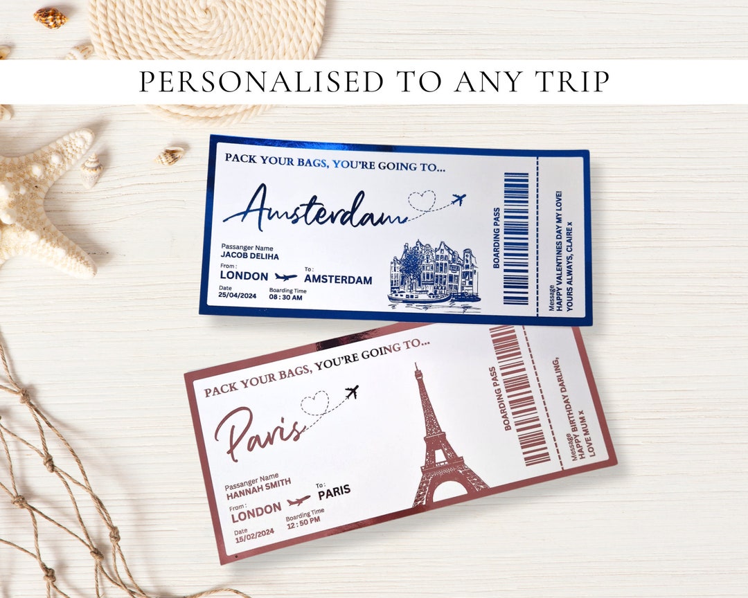 Personalised Foiled Trip Ticket, Custom Event Ticket, Birthday Surprise ...