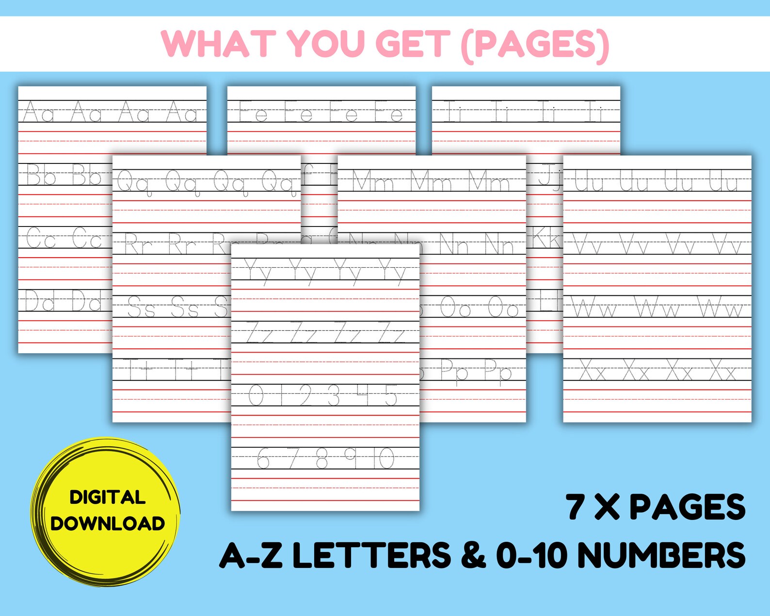 PRINTABLE Alphabet & Numbers Tracing Worksheet Preschool - Etsy