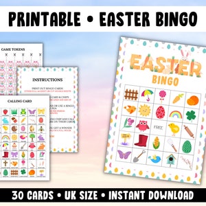 PRINTABLE, Easter Bingo Cards, 30 Unique Cards, Kids Spring Activity ...