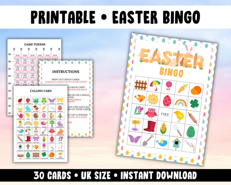 PRINTABLE, Easter Bingo Cards, 30 Unique Cards, Kids Spring Activity ...