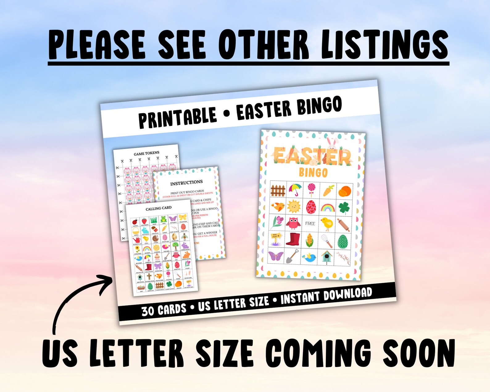 PRINTABLE, Easter Bingo Cards, 30 Unique Cards, Kids Spring Activity ...