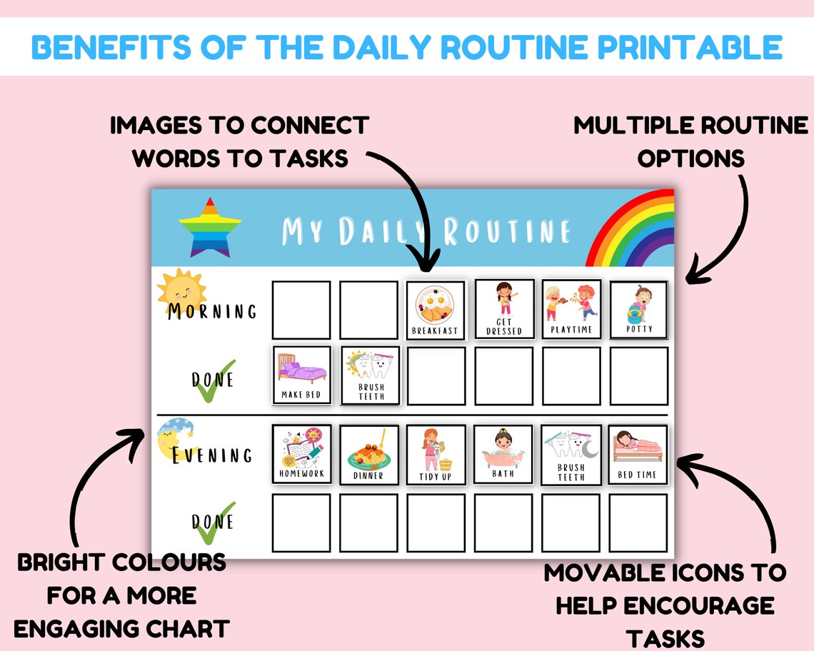 PRINTABLE Kids Routine Chart Customisable Unisex Rainbow - Etsy