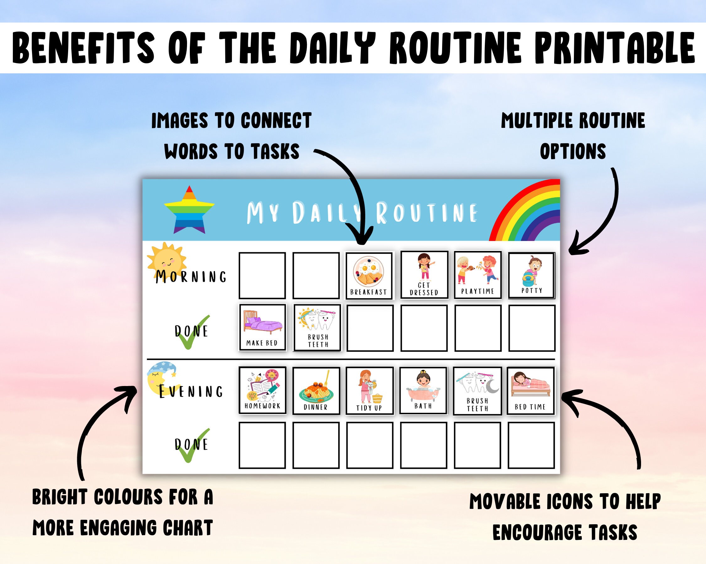 PRINTABLE Kids Routine Chart Customisable Unisex Rainbow - Etsy