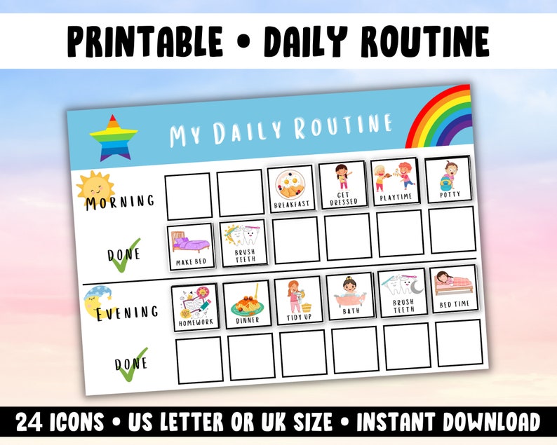 PRINTABLE Kids Routine Chart Customisable Unisex Rainbow - Etsy