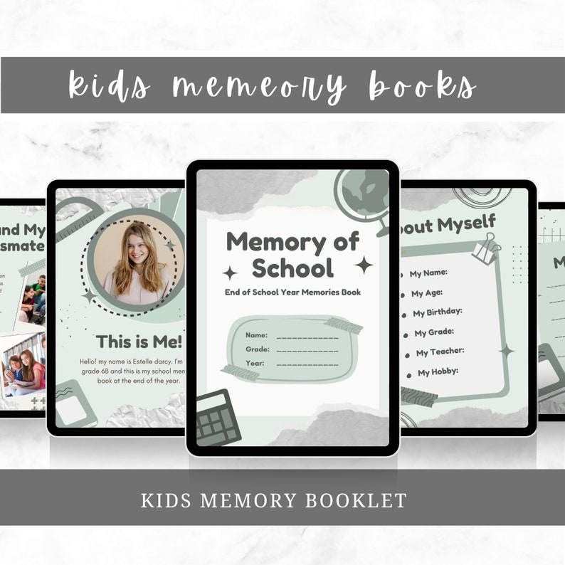Grey and White School Memory Book Template - Etsy