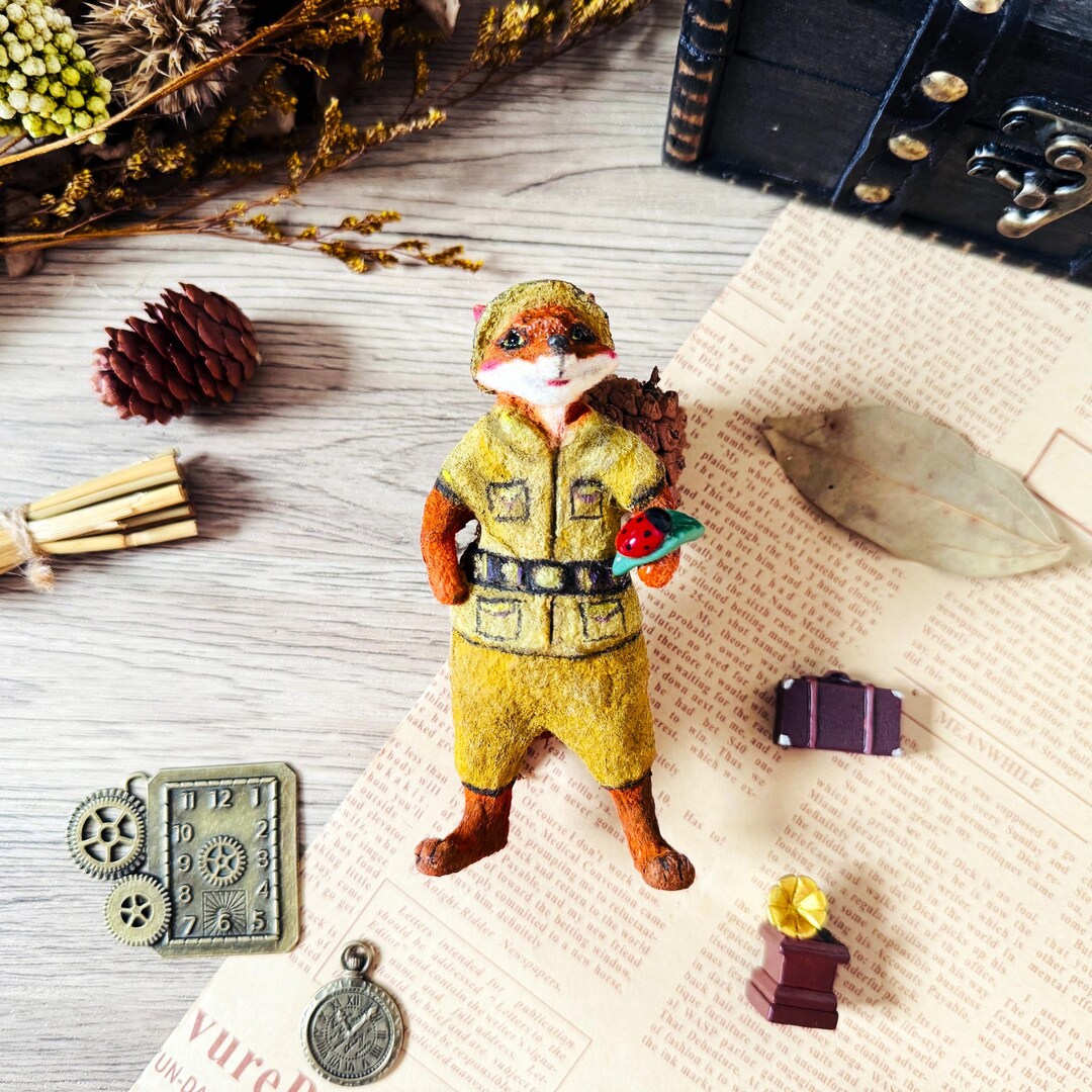 Handmade Explorer Fox Doll: Clay & Cotton Toy With PVC Travel Case ...