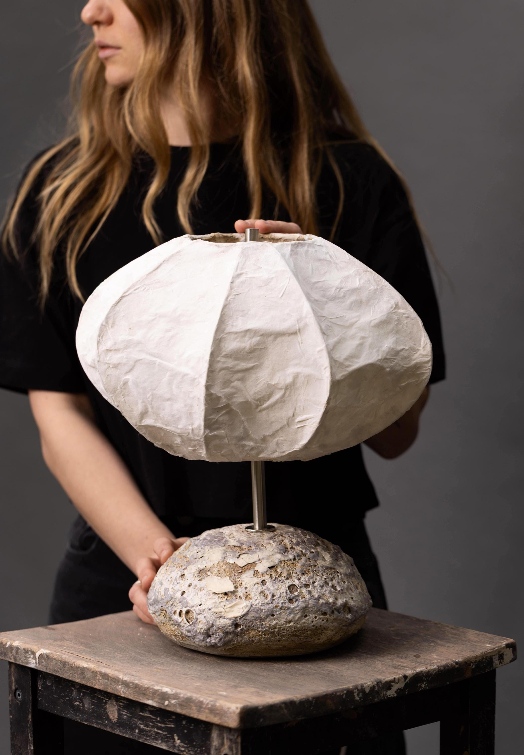Minimalist Ceramic Lamp: Handmade Stoneware Sculpture With Paper Shade ...