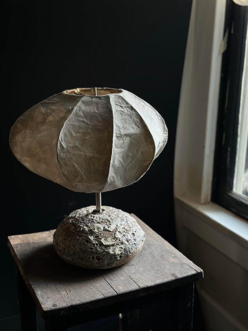 Minimalist Ceramic Lamp: Handmade Stoneware Sculpture With Paper Shade ...