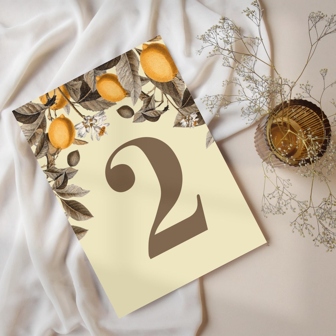 Italian Tuscany Lemon Event Table Number Template, Wedding Table Number ...