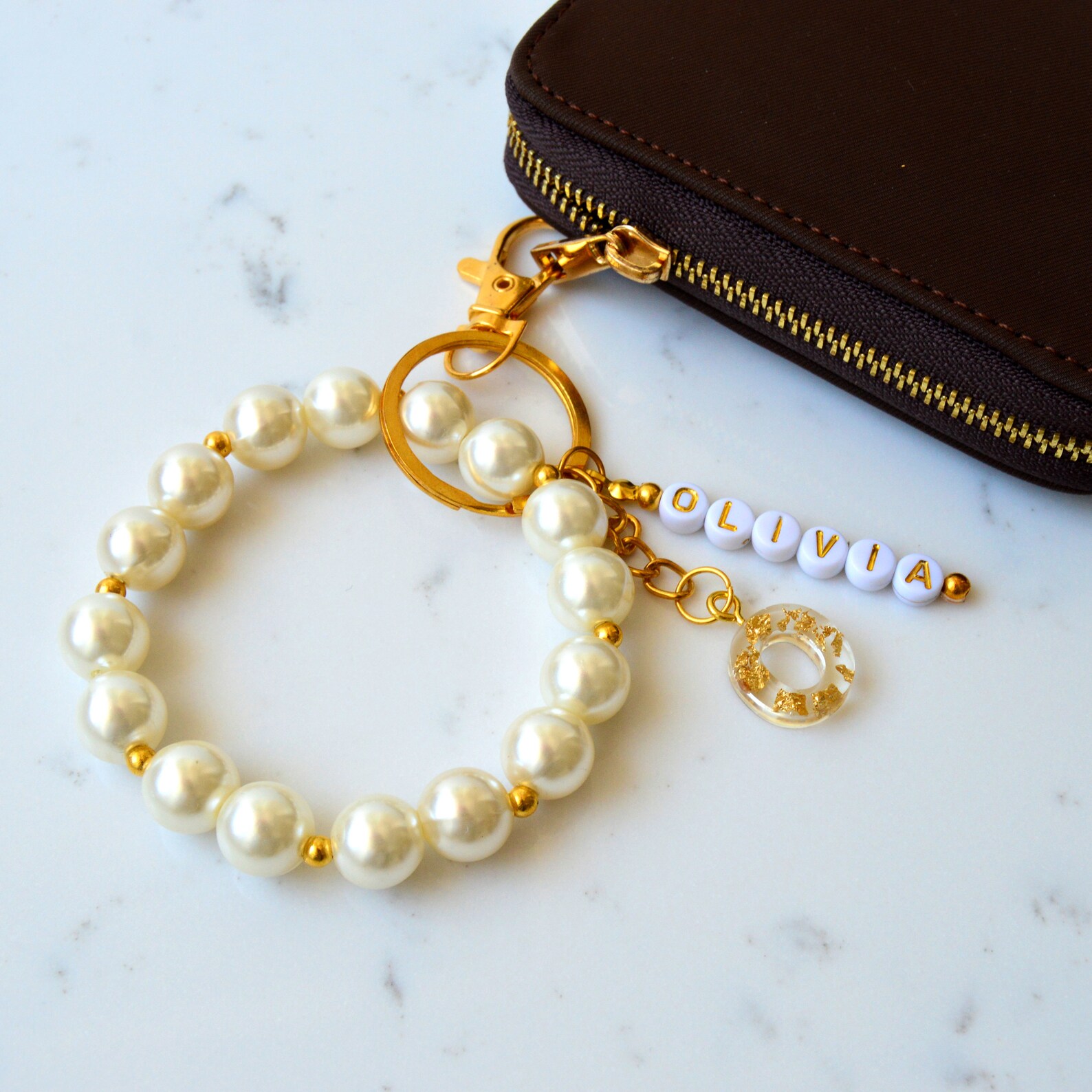 Pearl Beaded Keychain Wristlet Aesthetic Key Fob Wristlet Best Friend ...