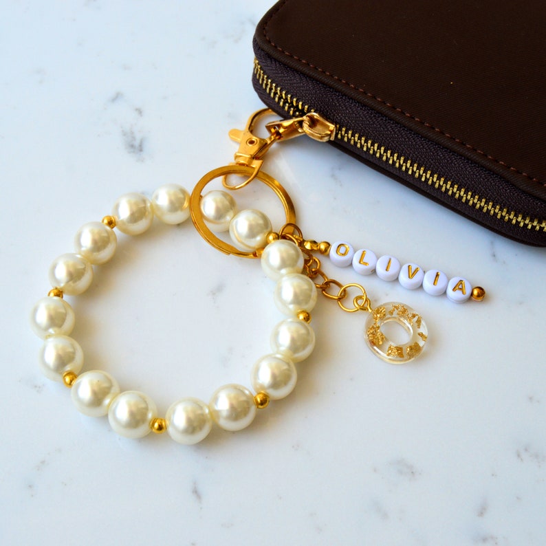 Pearl Beaded Keychain Wristlet Aesthetic Key Fob Wristlet Best Friend ...