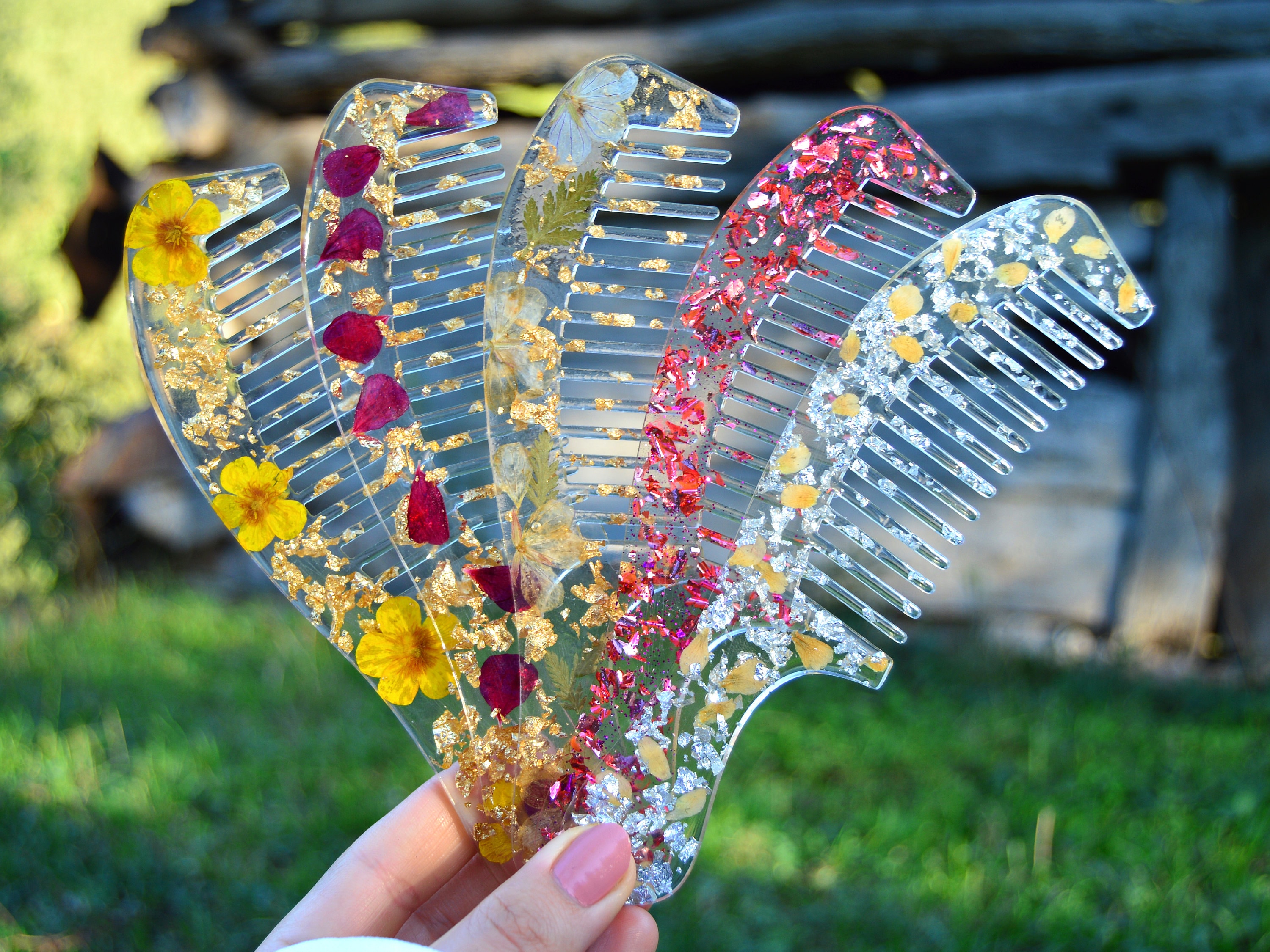 Real Dried Pressed Flowers Decorative Resin Custom Hair Comb, Cute Hair ...