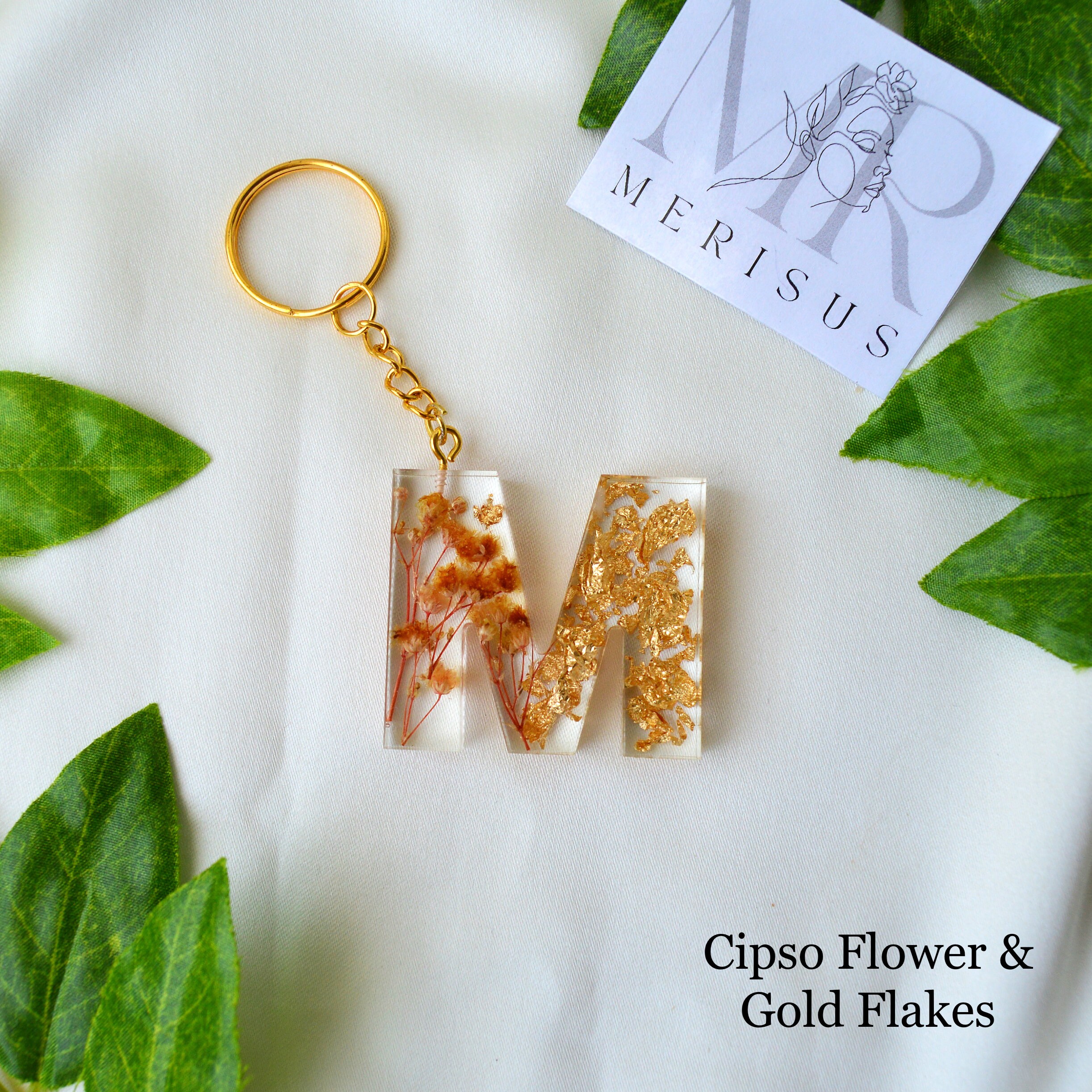 Personalized Resin Flowers Letter Keychain, Inital Keyring, Dried ...