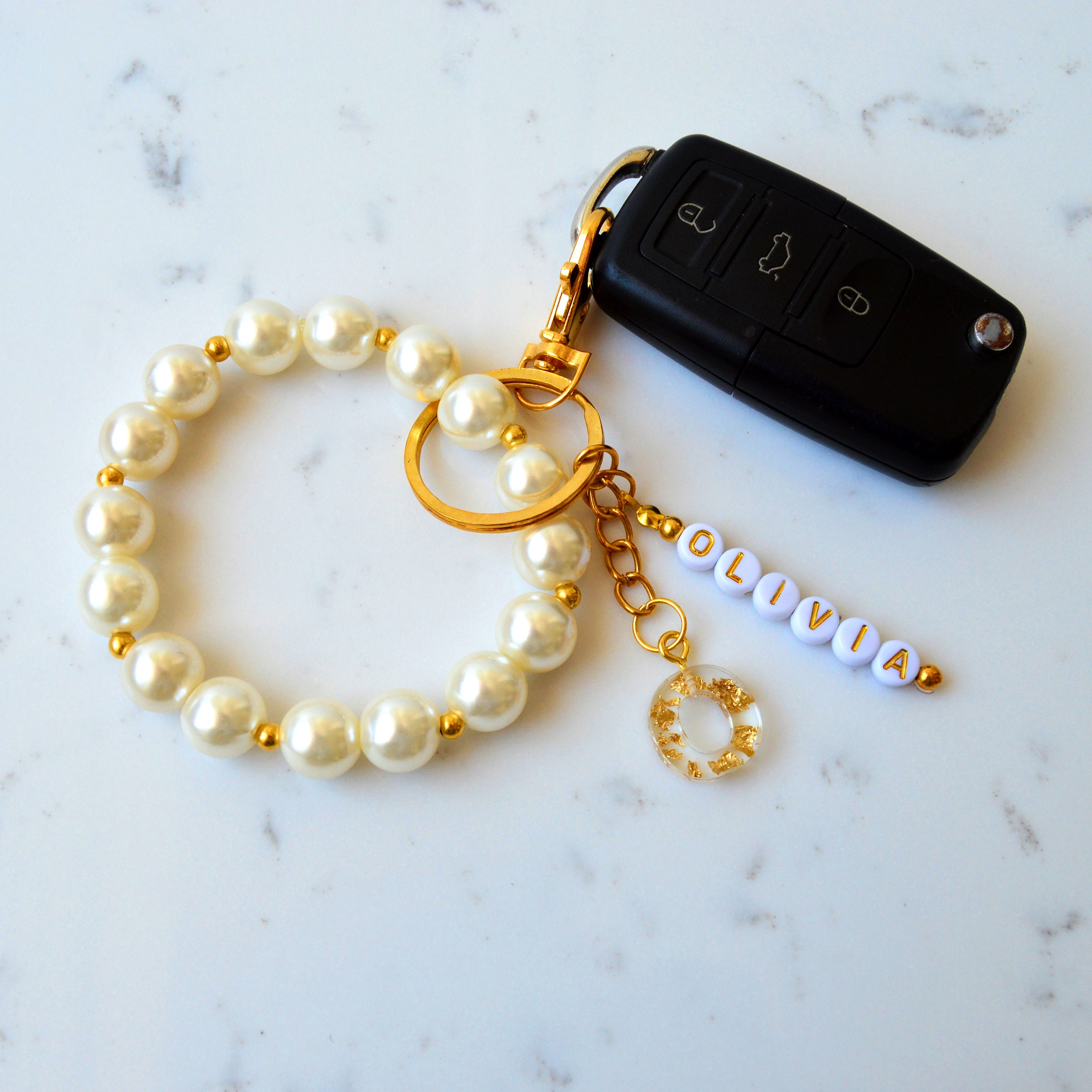 Pearl Beaded Keychain Wristlet Aesthetic Key Fob Wristlet Best Friend ...