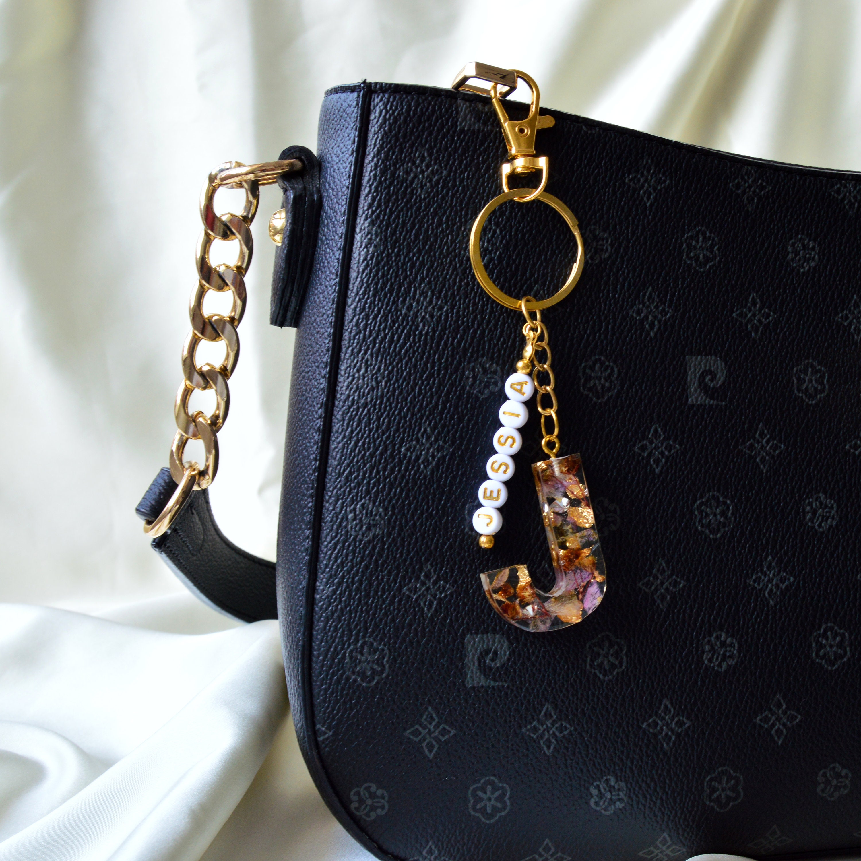 Personalized Name Bead Keychain Resin Letter Key Chain Initial - Etsy