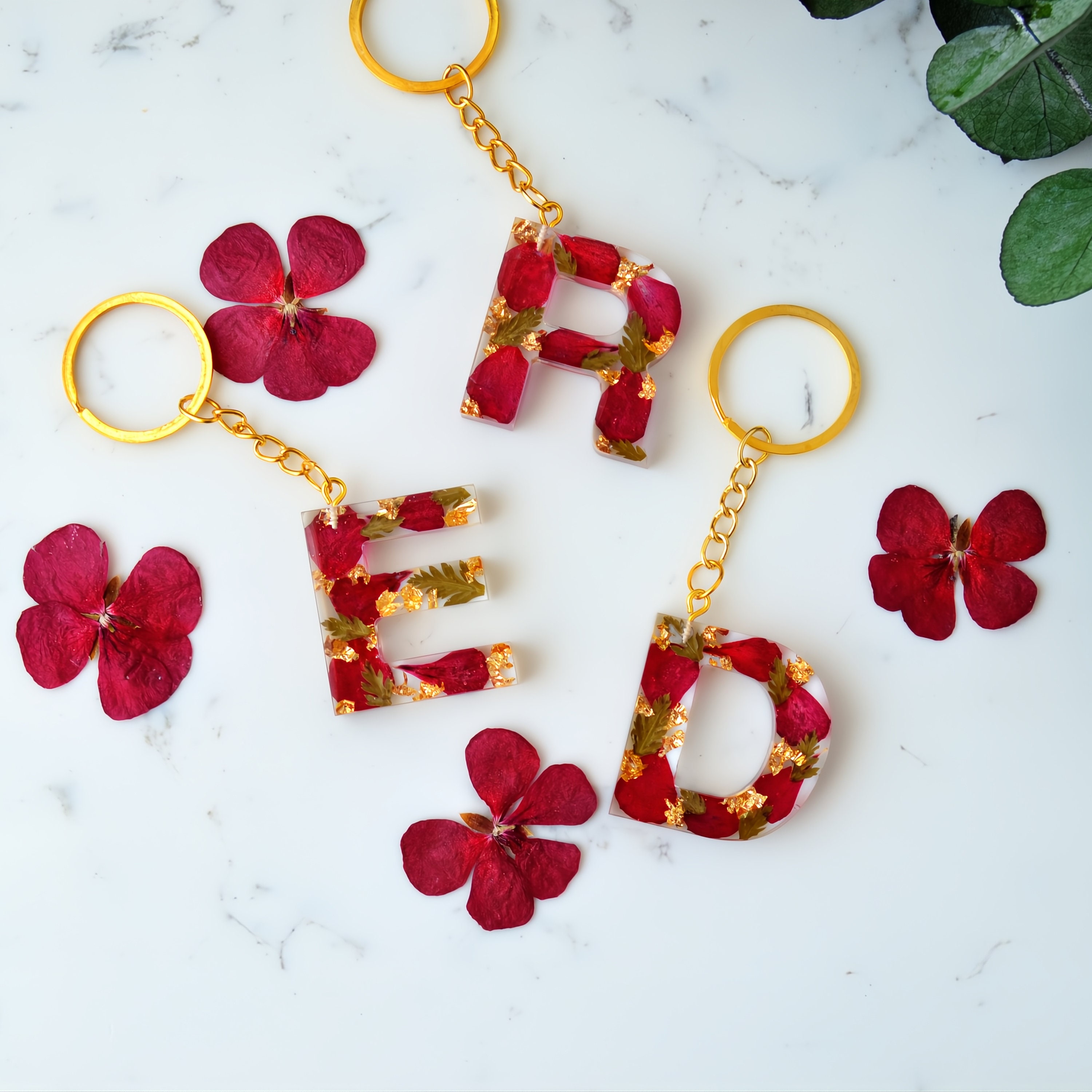 Personalised Flower Resin Keyring, Custom Letter Initial Epoxy Keychain ...