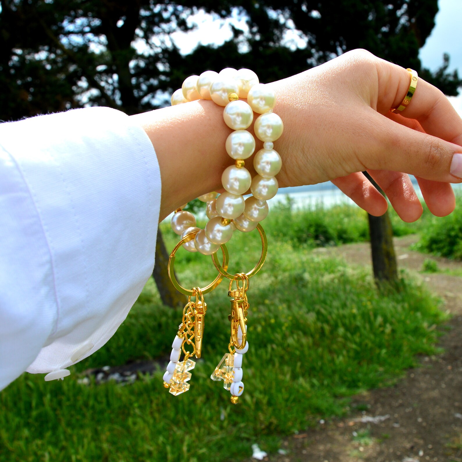 Pearl Beaded Keychain Wristlet Aesthetic Key Fob Wristlet Best Friend ...