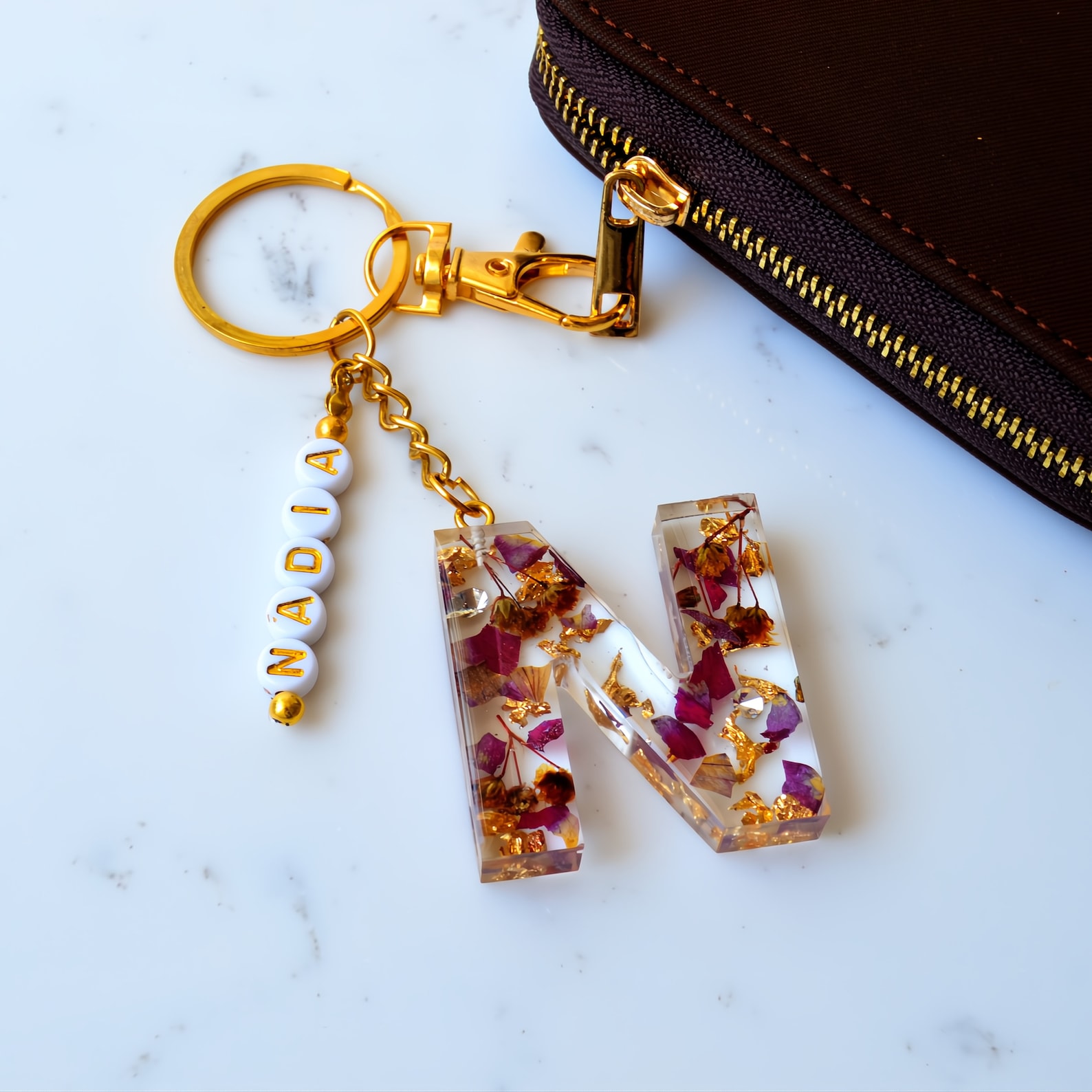 Personalized Name Bead Keychain Resin Letter Key Chain Initial Keyring ...