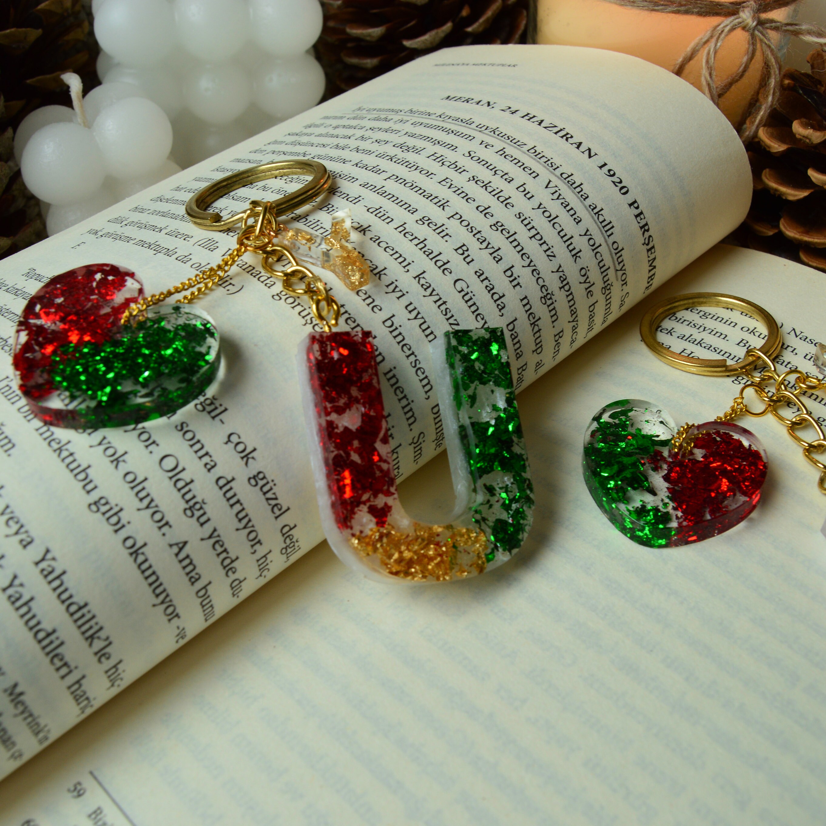 Christmas Keychain Gift, Letter Keychain, Resin Keychain, Initial ...