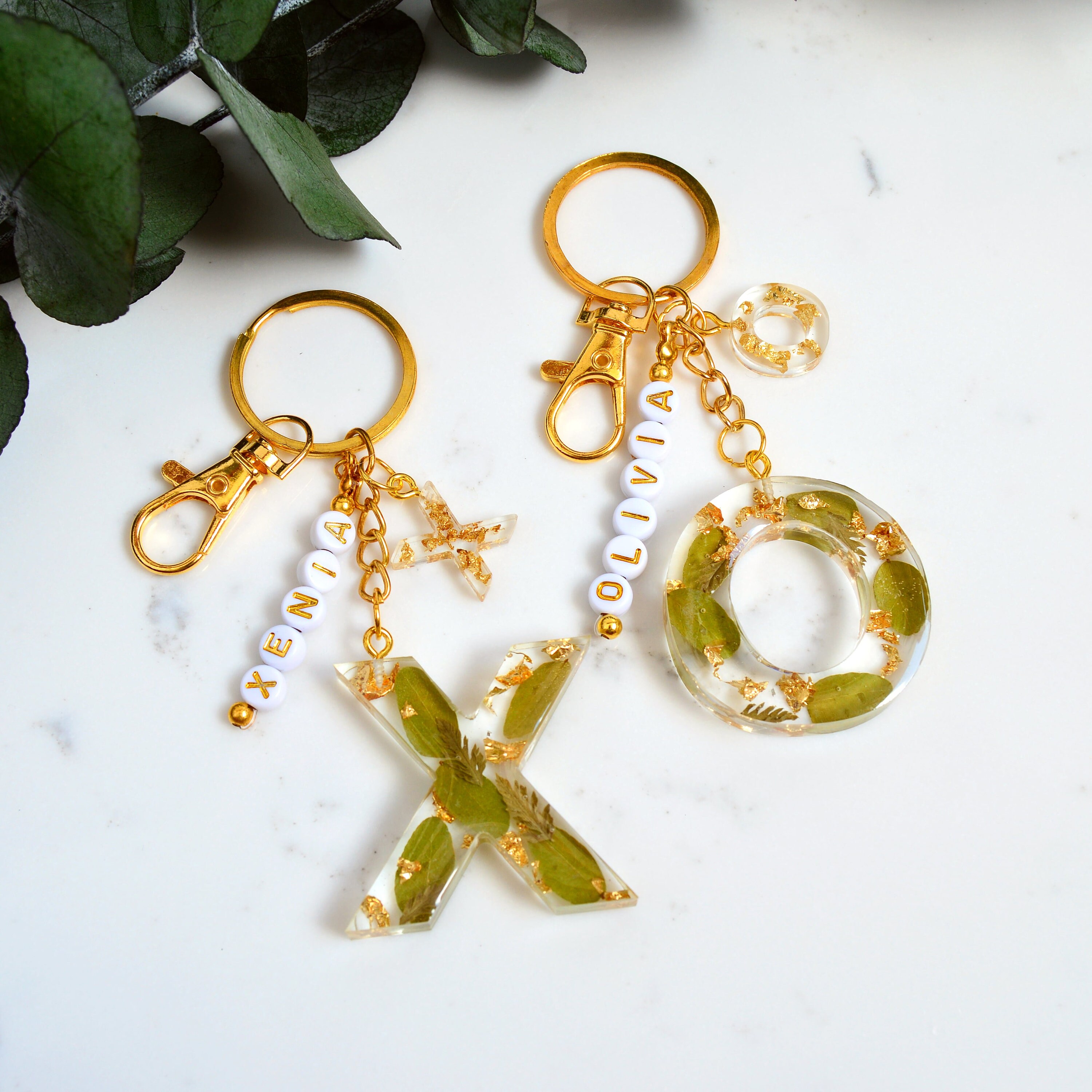 Aesthetic Resin Letter Initial Keychain Name Beaded Keyring Charm ...