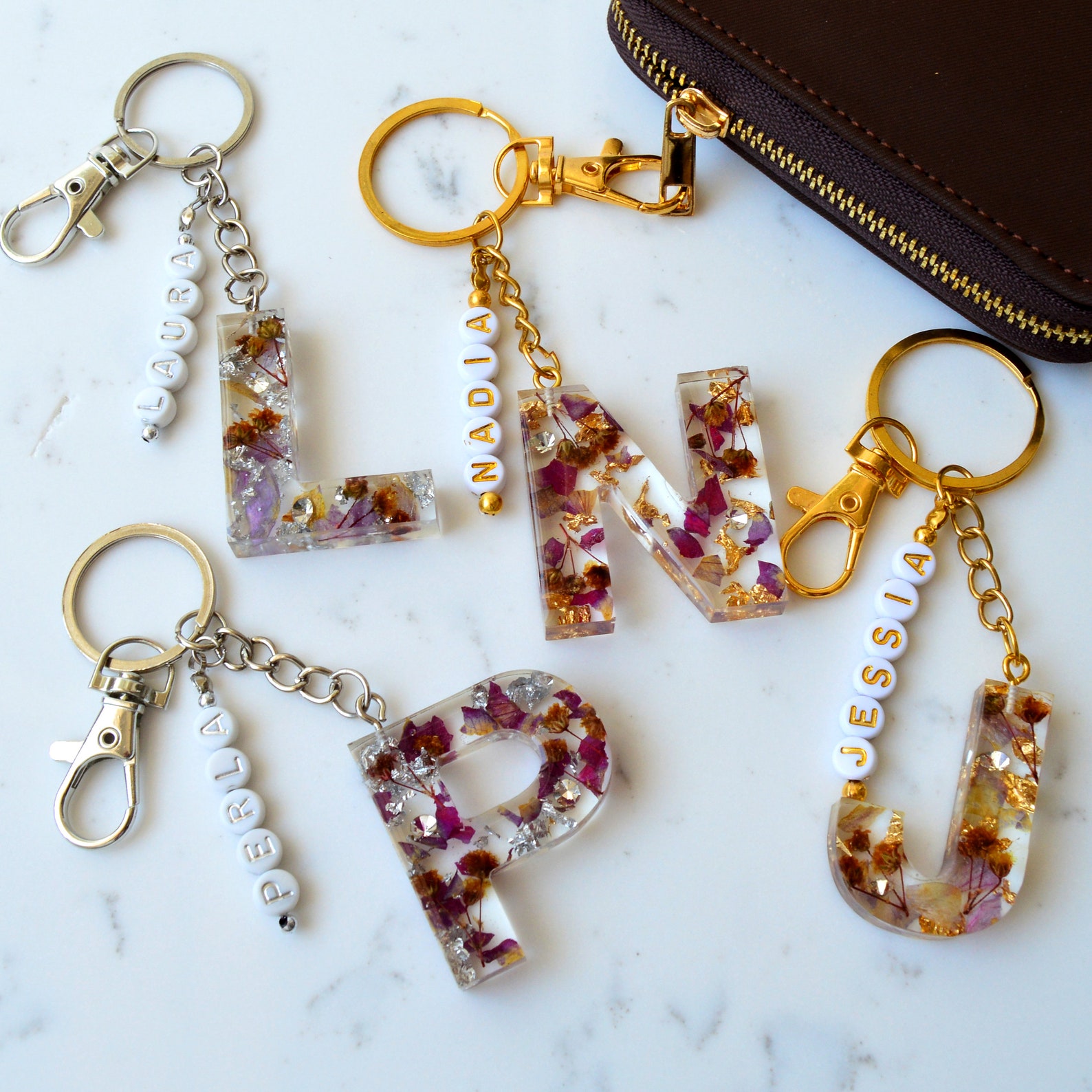 Personalized Name Bead Keychain Resin Letter Key Chain Initial - Etsy UK