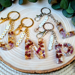 Personalized Name Bead Keychain Resin Letter Key Chain Initial Keyring ...