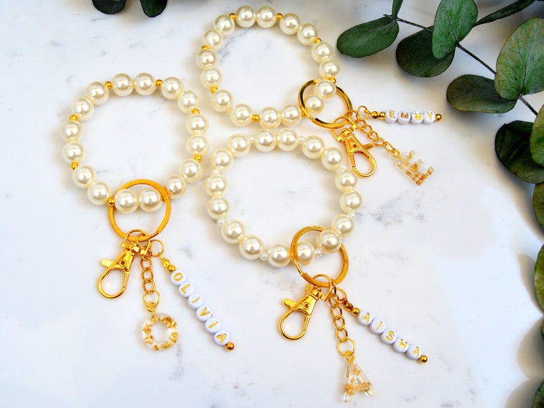 Pearl Beaded Keychain Wristlet Aesthetic Key Fob Wristlet Best Friend ...
