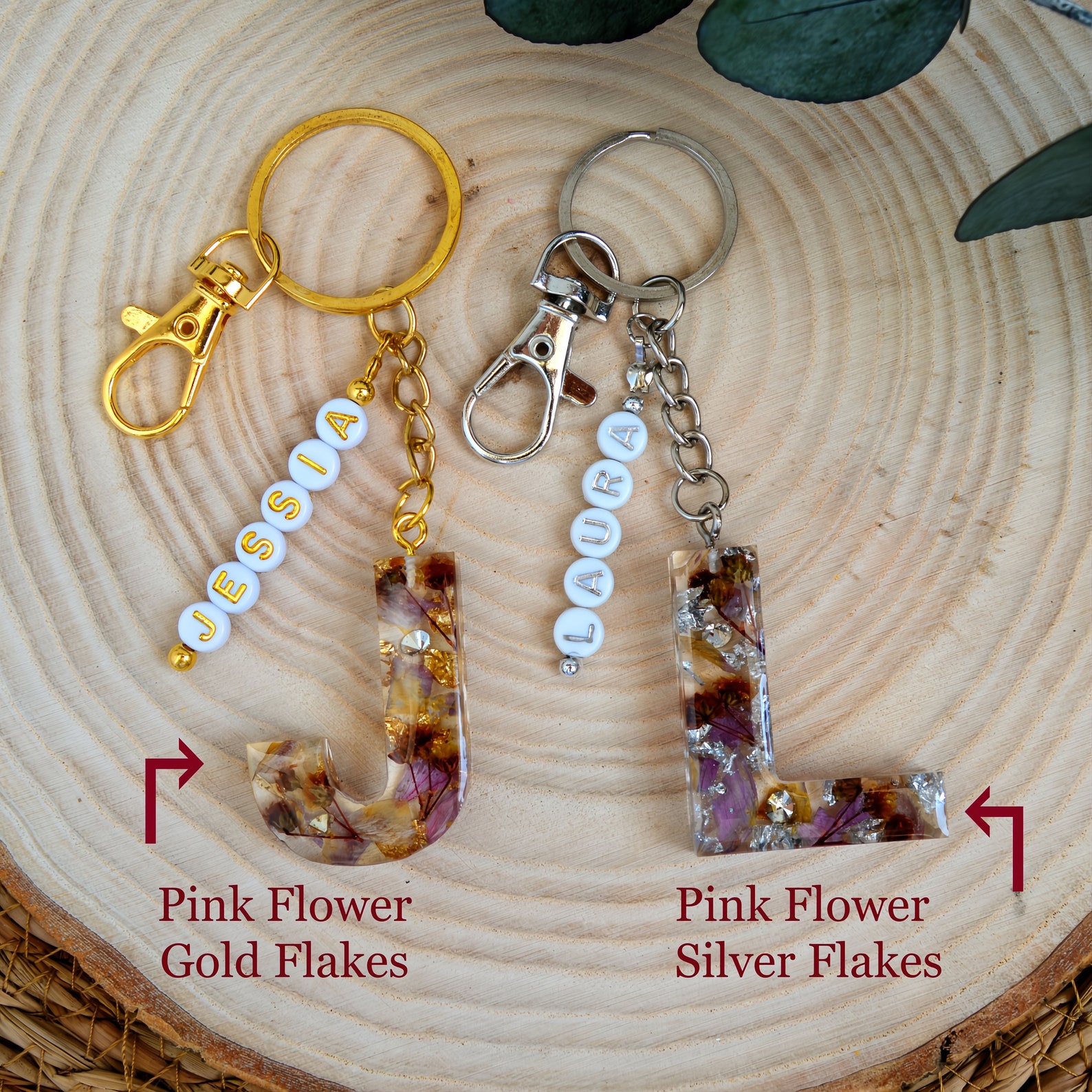 Personalized Name Bead Keychain Resin Letter Key Chain Initial Keyring ...